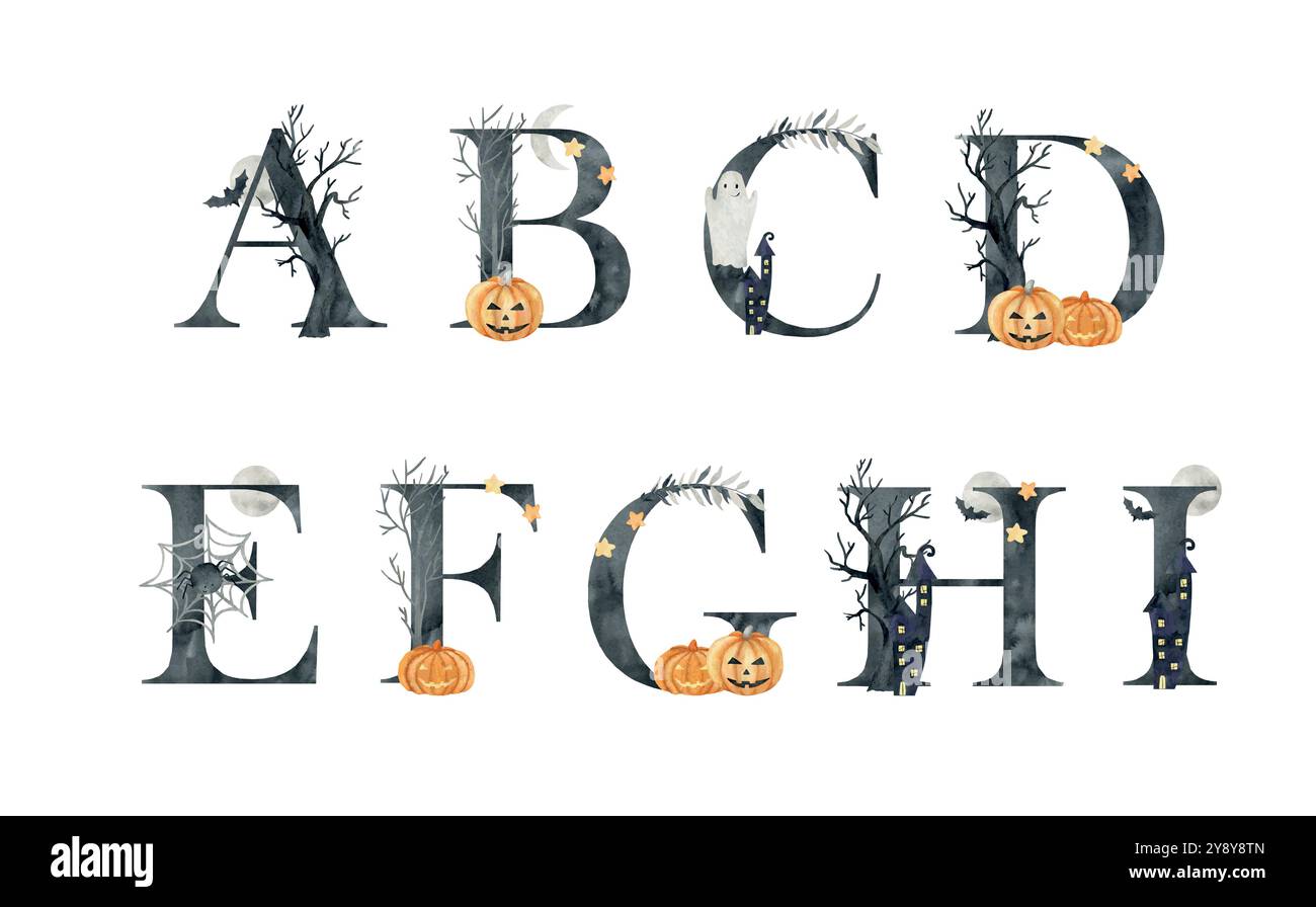 Watercolor halloween vector letters for invitations, greeting card ...