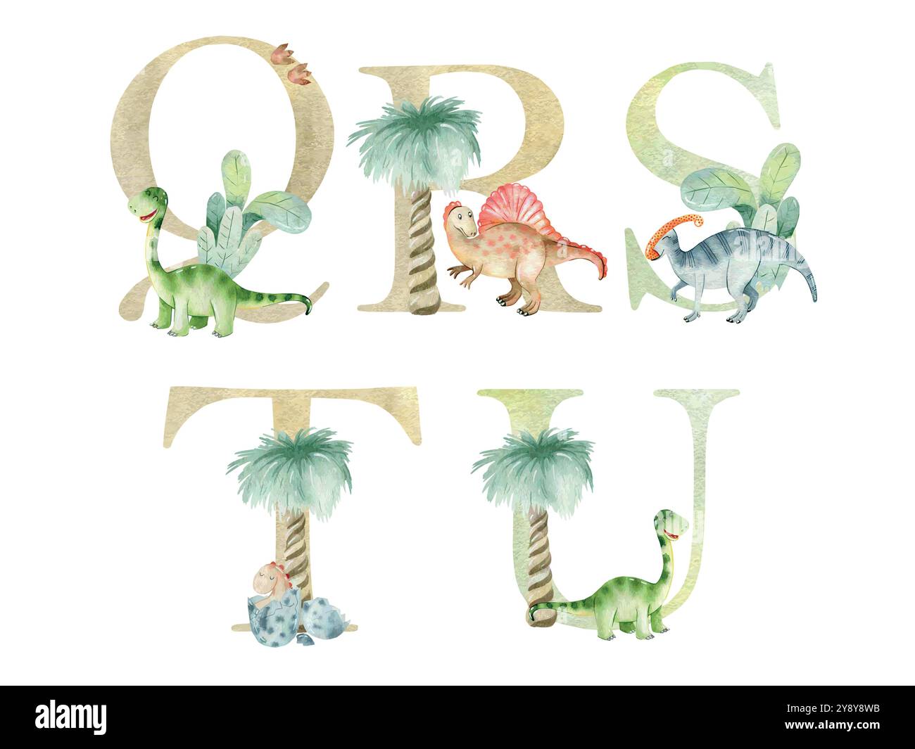 Watercolor dinosaurs letters Stock Vector Image & Art - Alamy