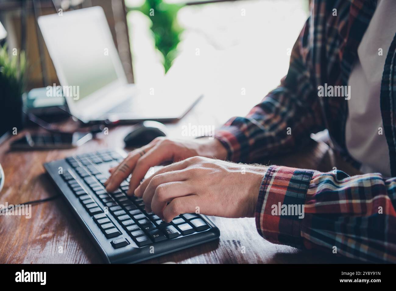 Closeup photo of professional it specialist computer science man ...
