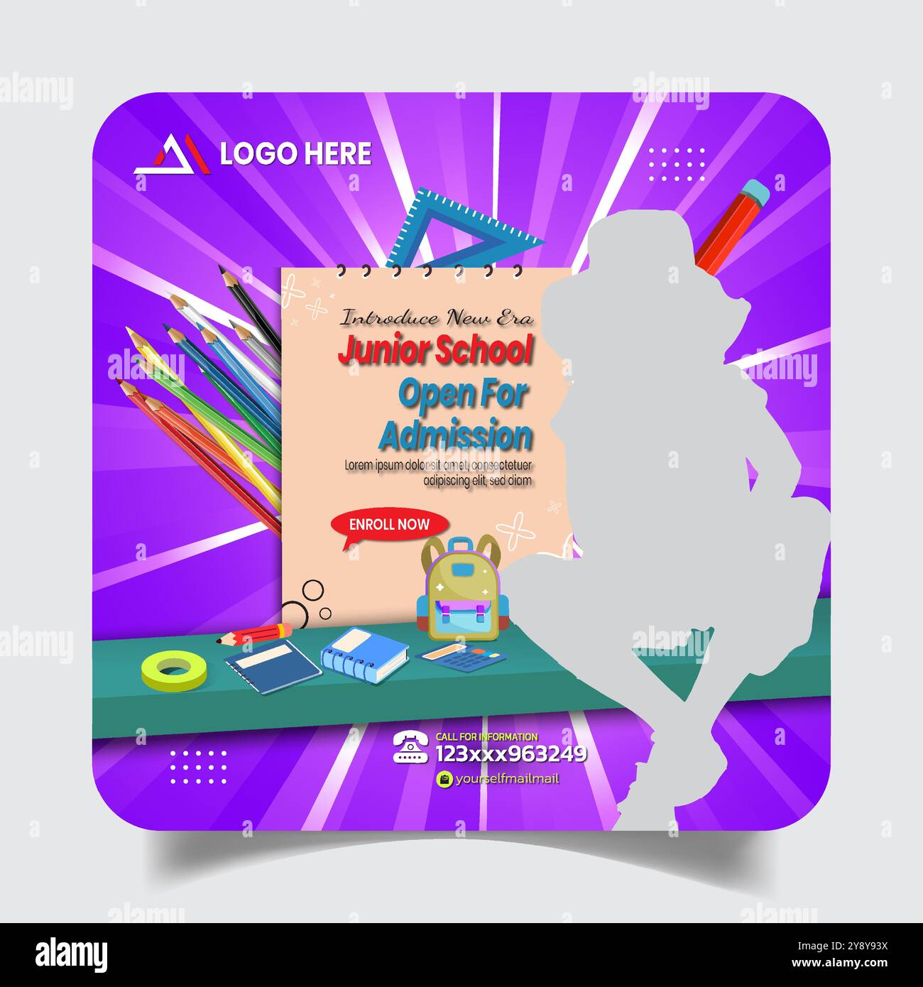 Modern Creative Social Media School Post Design Template Stock Vector ...