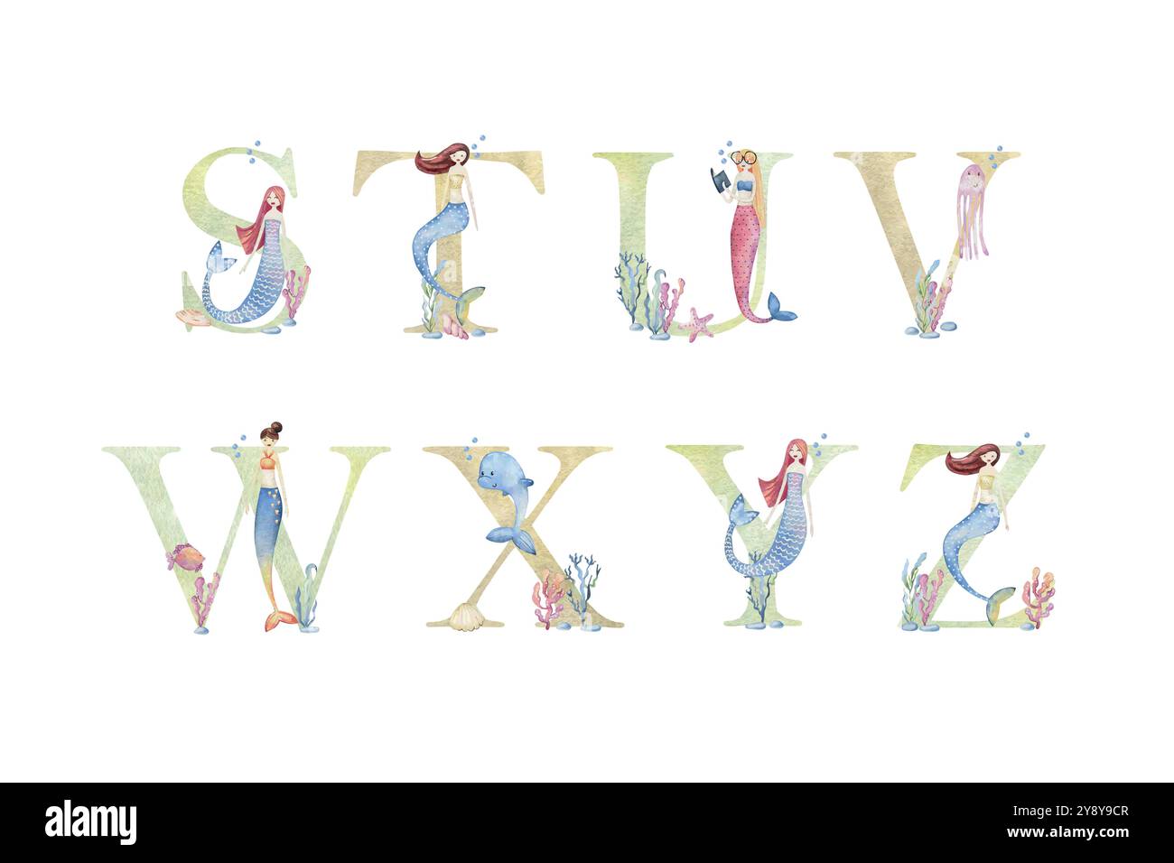 Watercolor sea letters Stock Vector Image & Art - Alamy