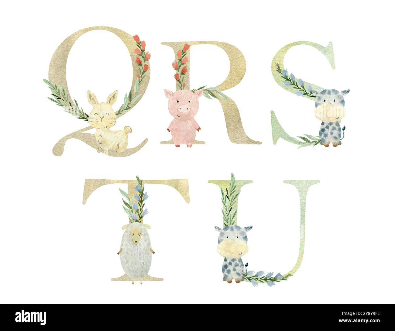 Watercolor farm animals letters Stock Vector Image & Art - Alamy