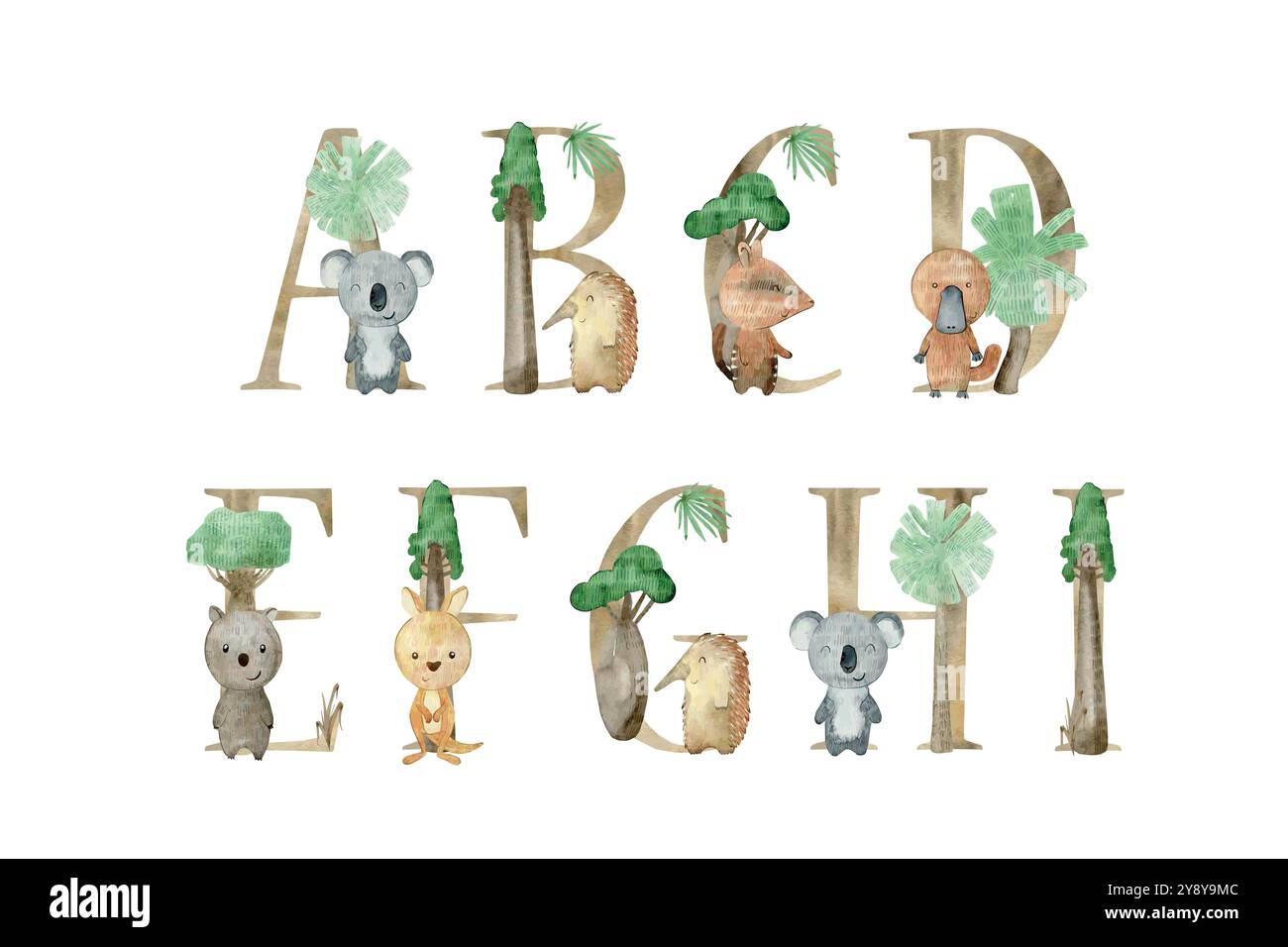 Watercolor animals letters Stock Vector Image & Art - Alamy