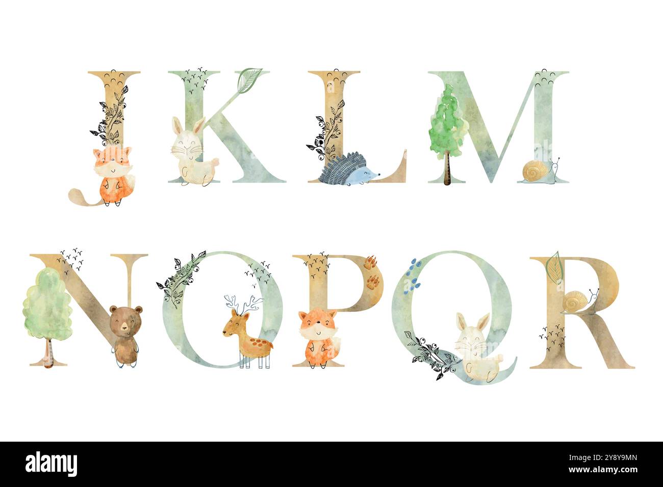 Watercolor animals letters Stock Vector Image & Art - Alamy