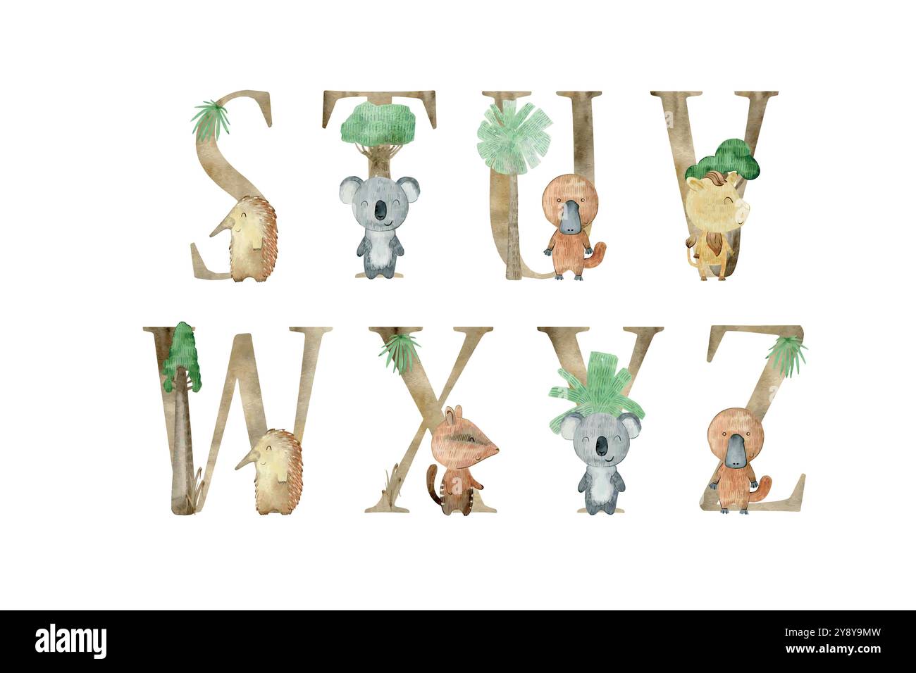Watercolor australian animals vector letters for invitation card ...