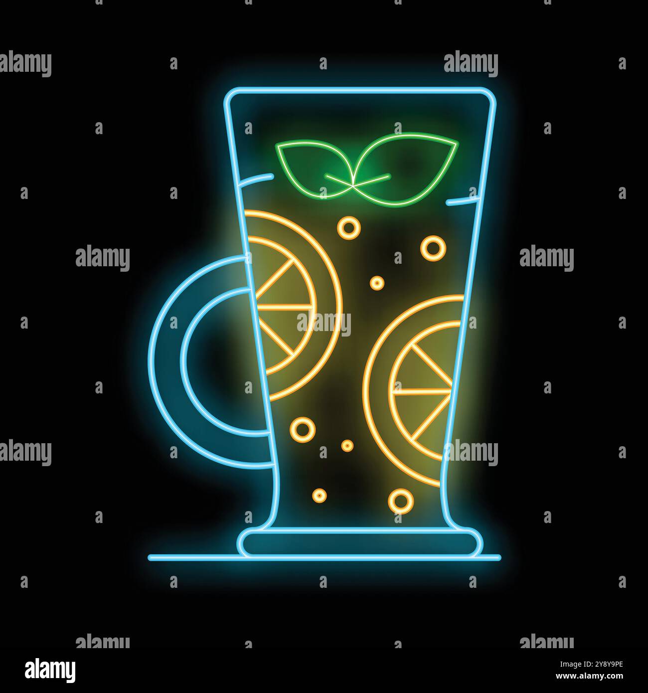Neon sign of refreshing cocktail with orange and mint, perfect for bar ...