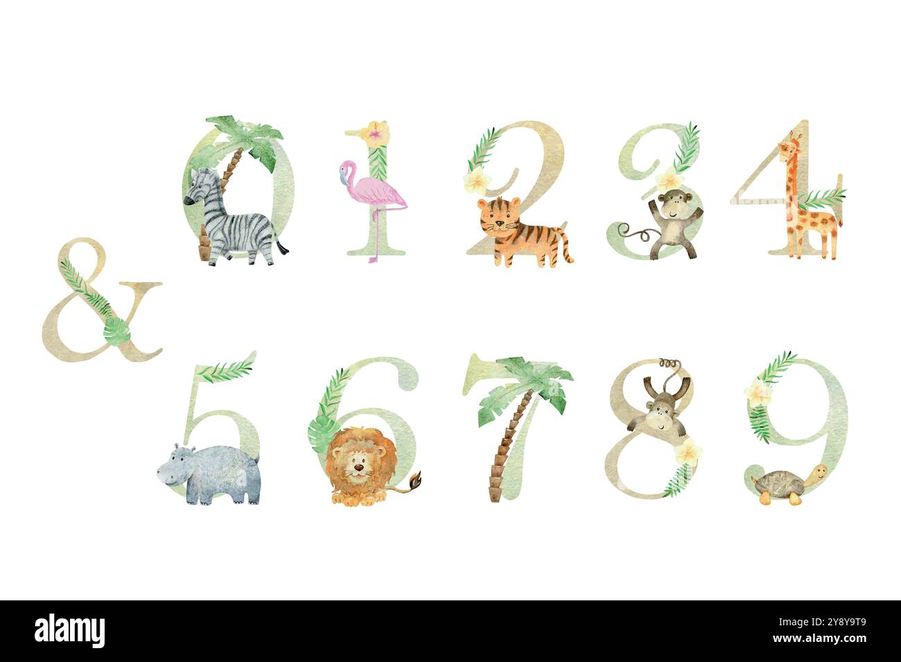 Watercolor animals numbers Stock Vector Image & Art - Alamy