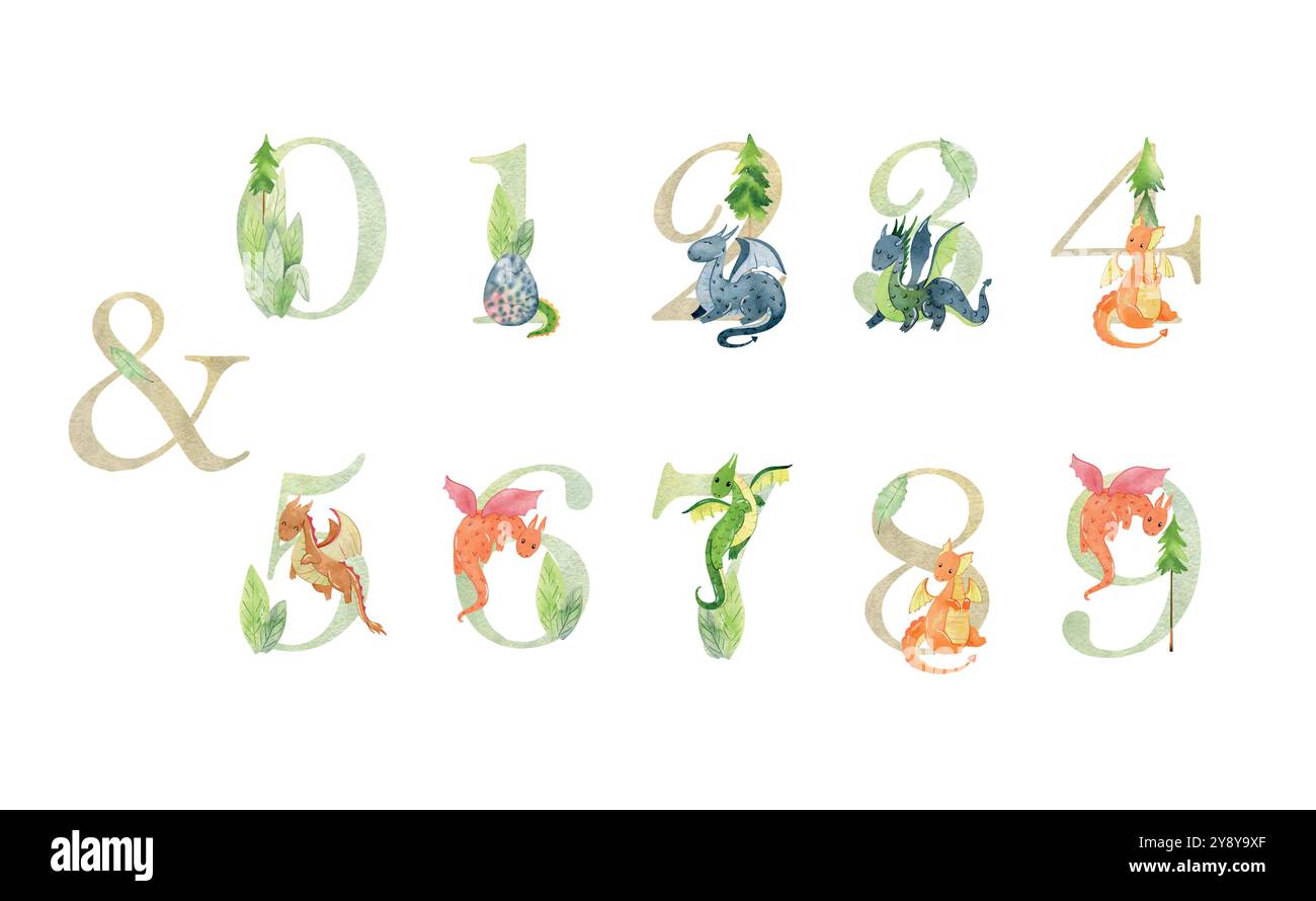 Watercolor dragons numbers Stock Vector Image & Art - Alamy