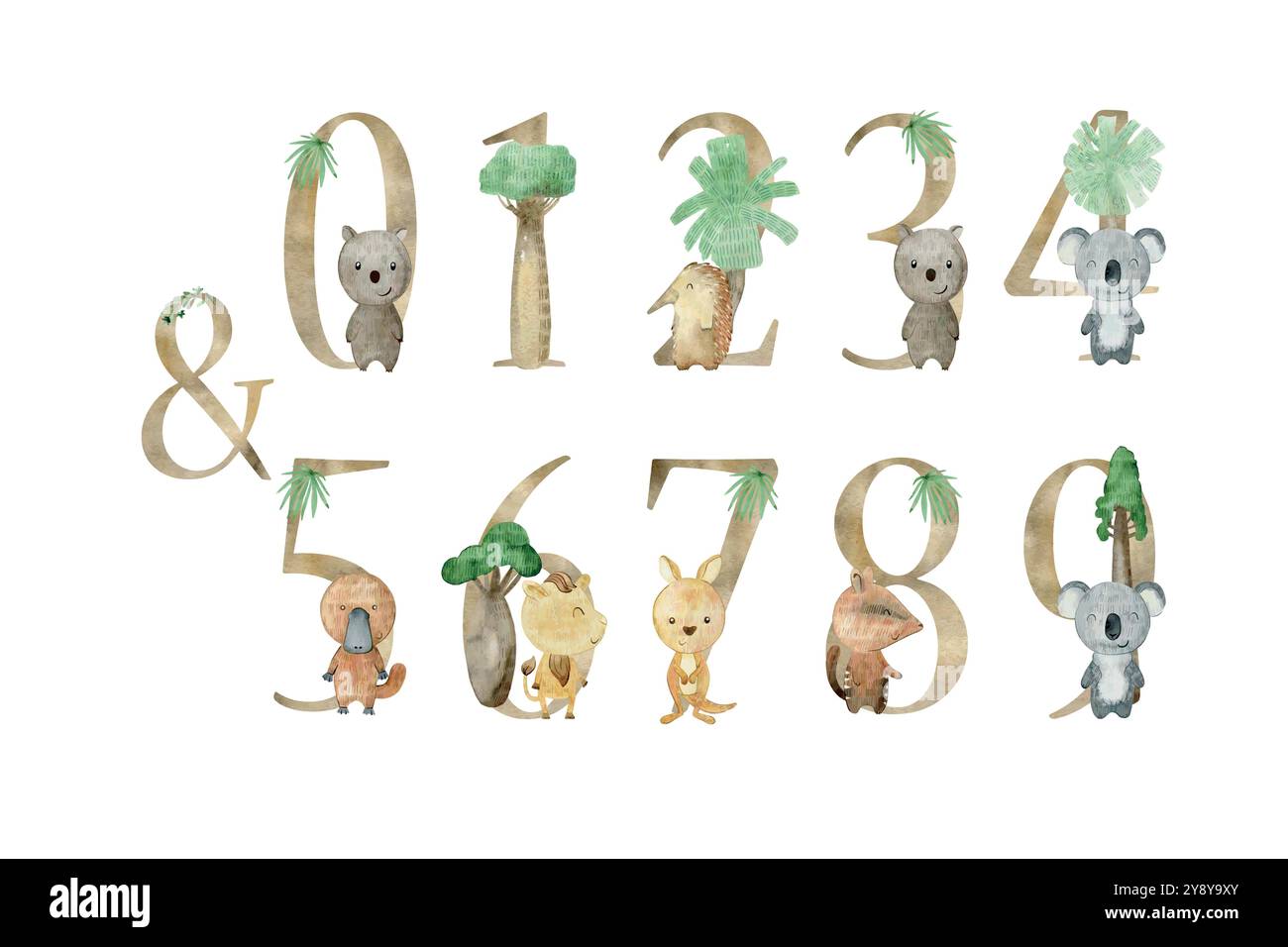 Watercolor animals numbers Stock Vector Image & Art - Alamy