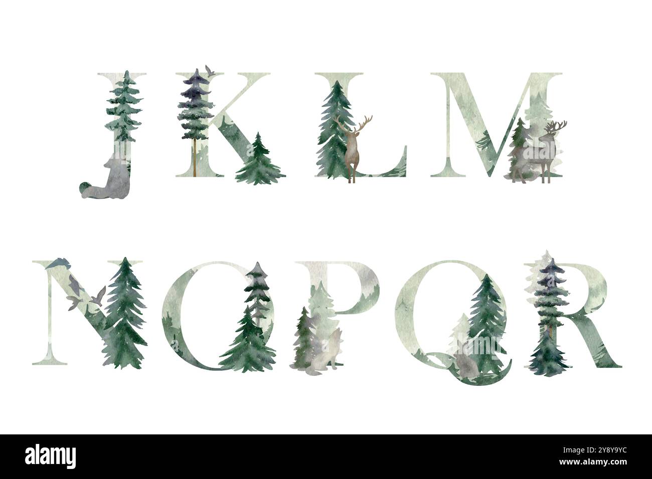 Watercolor forest letters Stock Vector Image & Art - Alamy