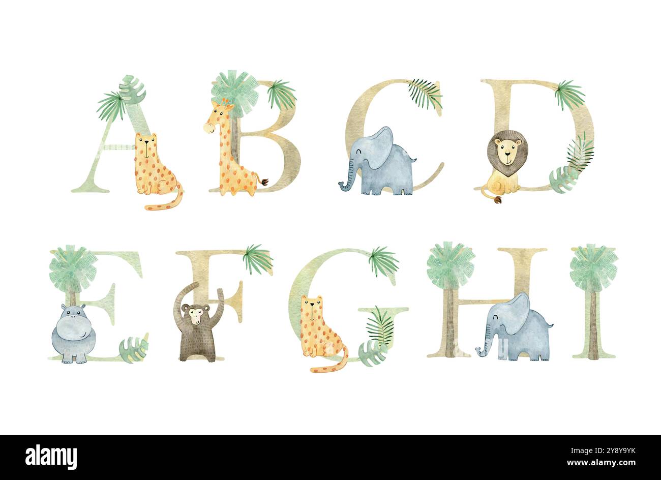 Watercolor animals letters Stock Vector Image & Art - Alamy