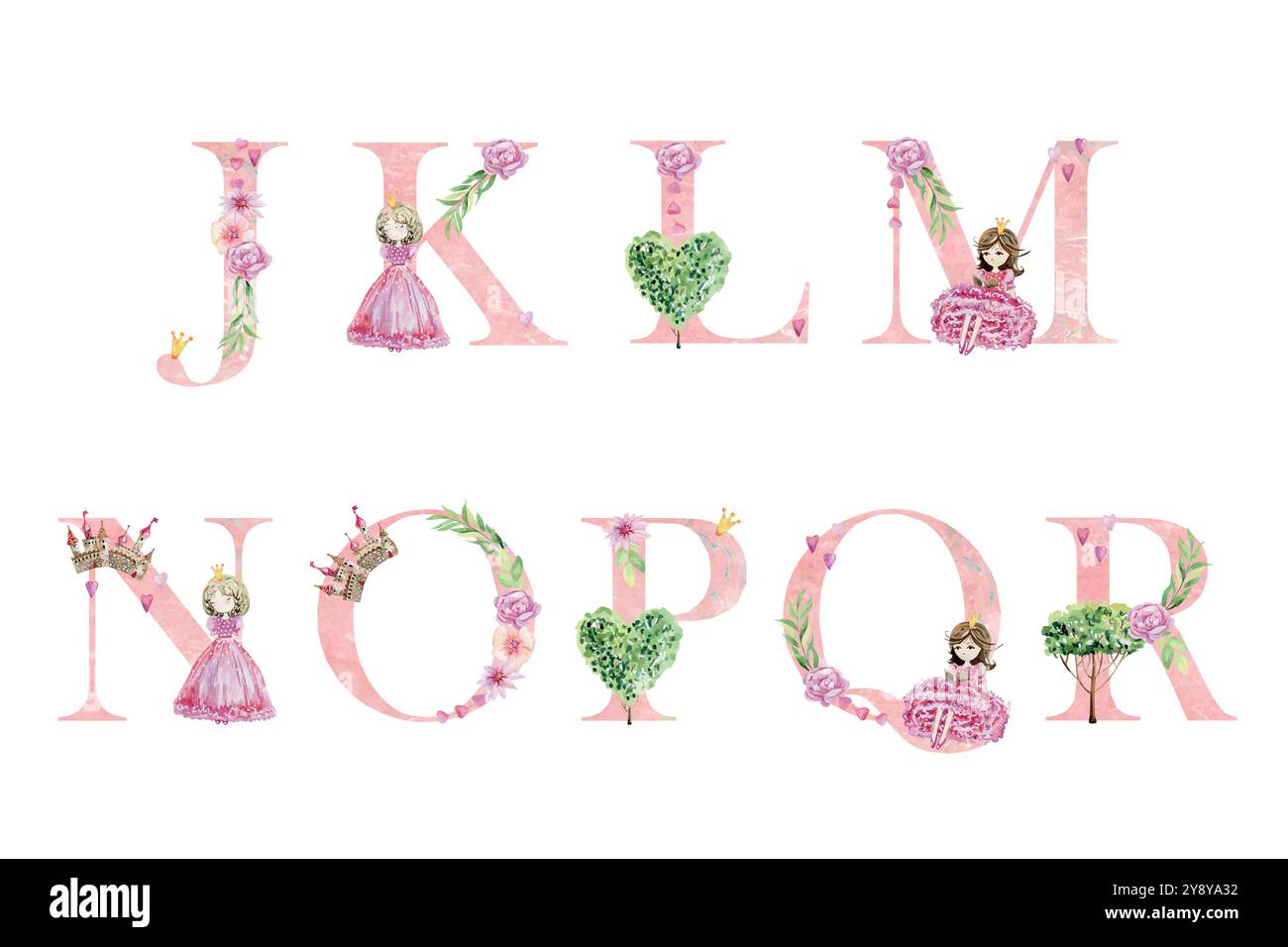 Watercolor princess letters Stock Vector Image & Art - Alamy