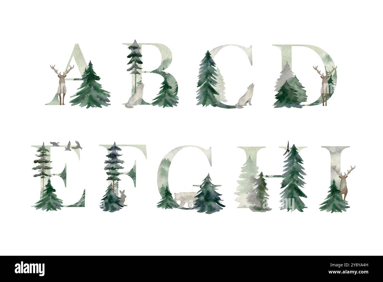 Watercolor forest letters Stock Vector Image & Art - Alamy