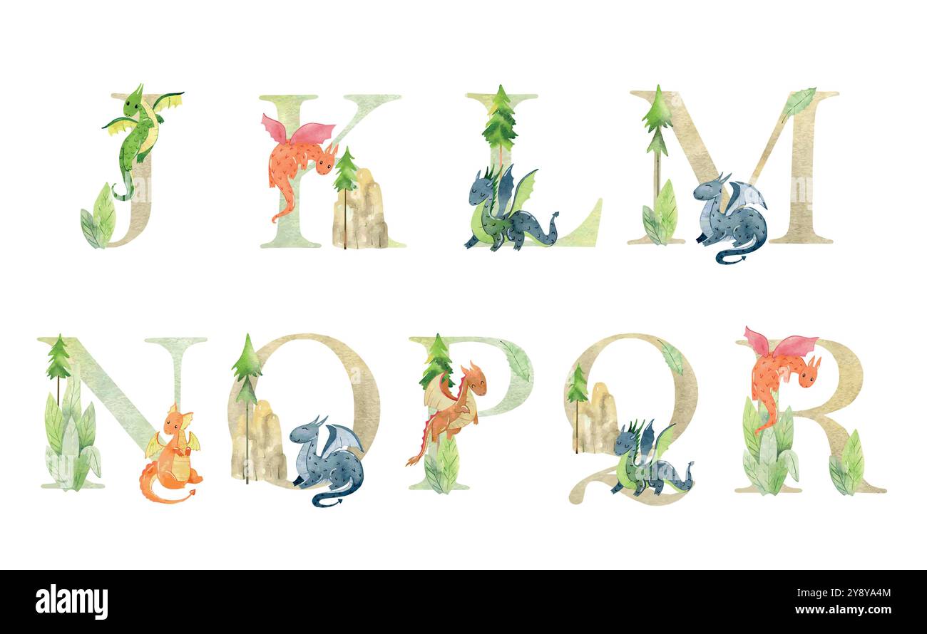 Watercolor dragons letters Stock Vector Image & Art - Alamy