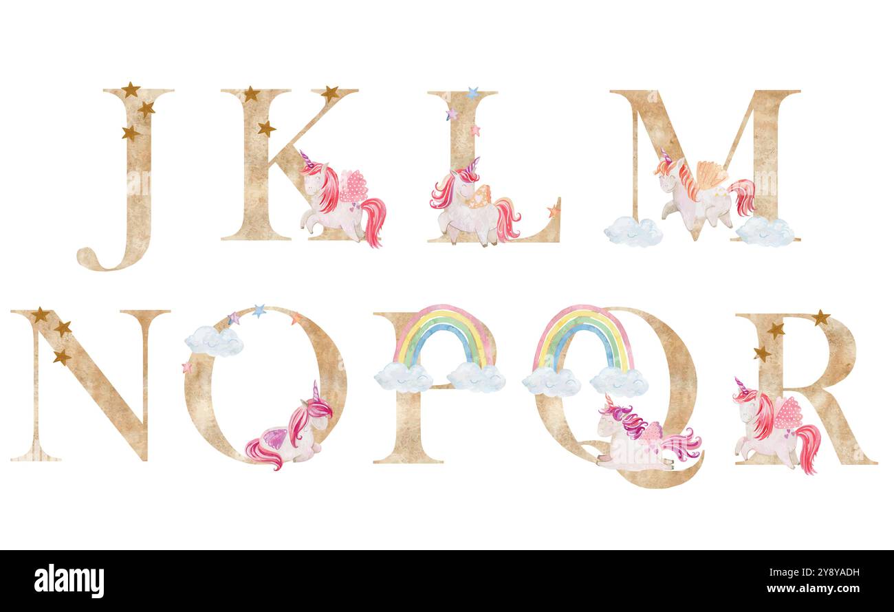 Watercolor unicorns letters Stock Vector Image & Art - Alamy