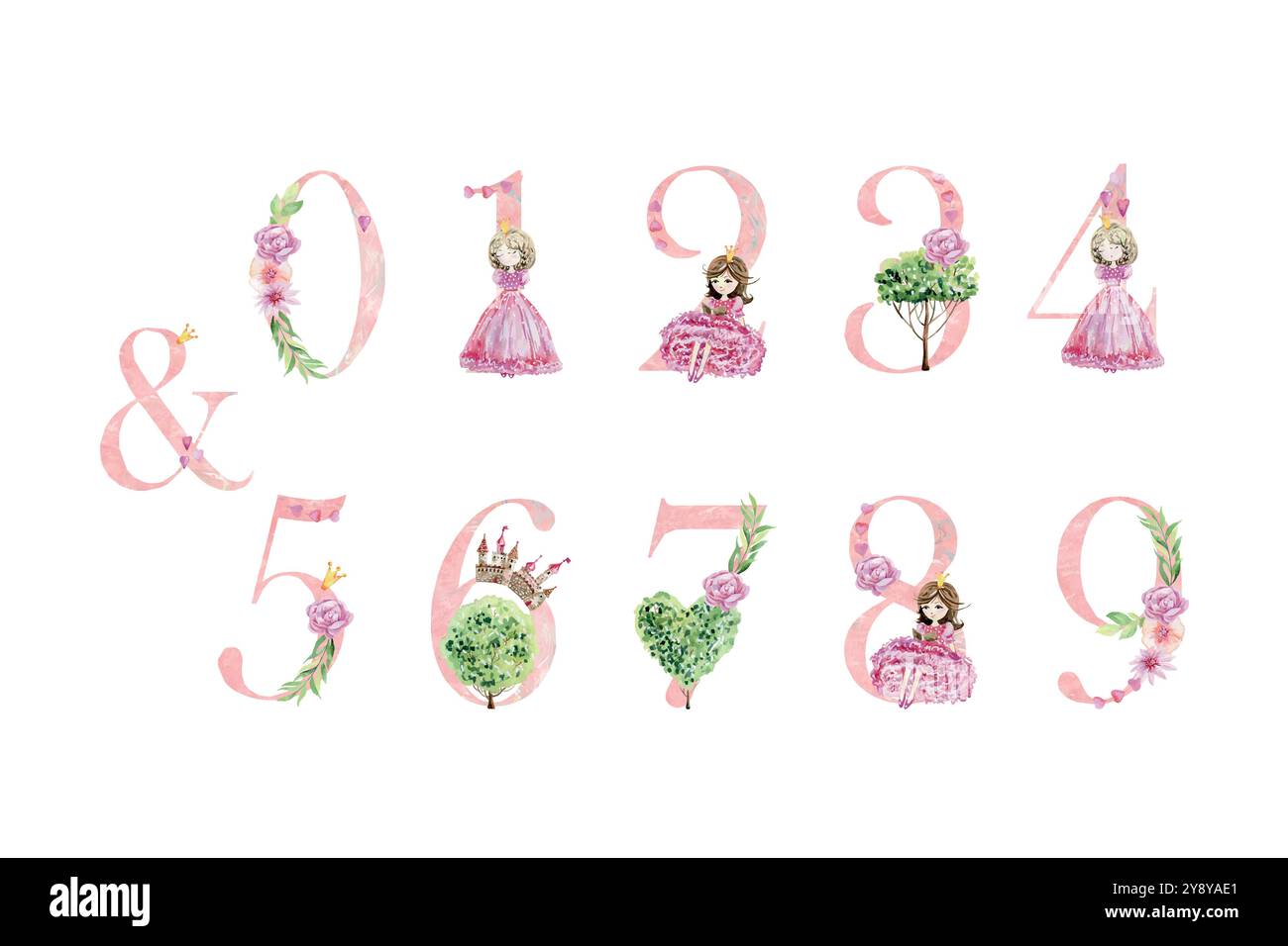 Watercolor princess numbers Stock Vector Image & Art - Alamy