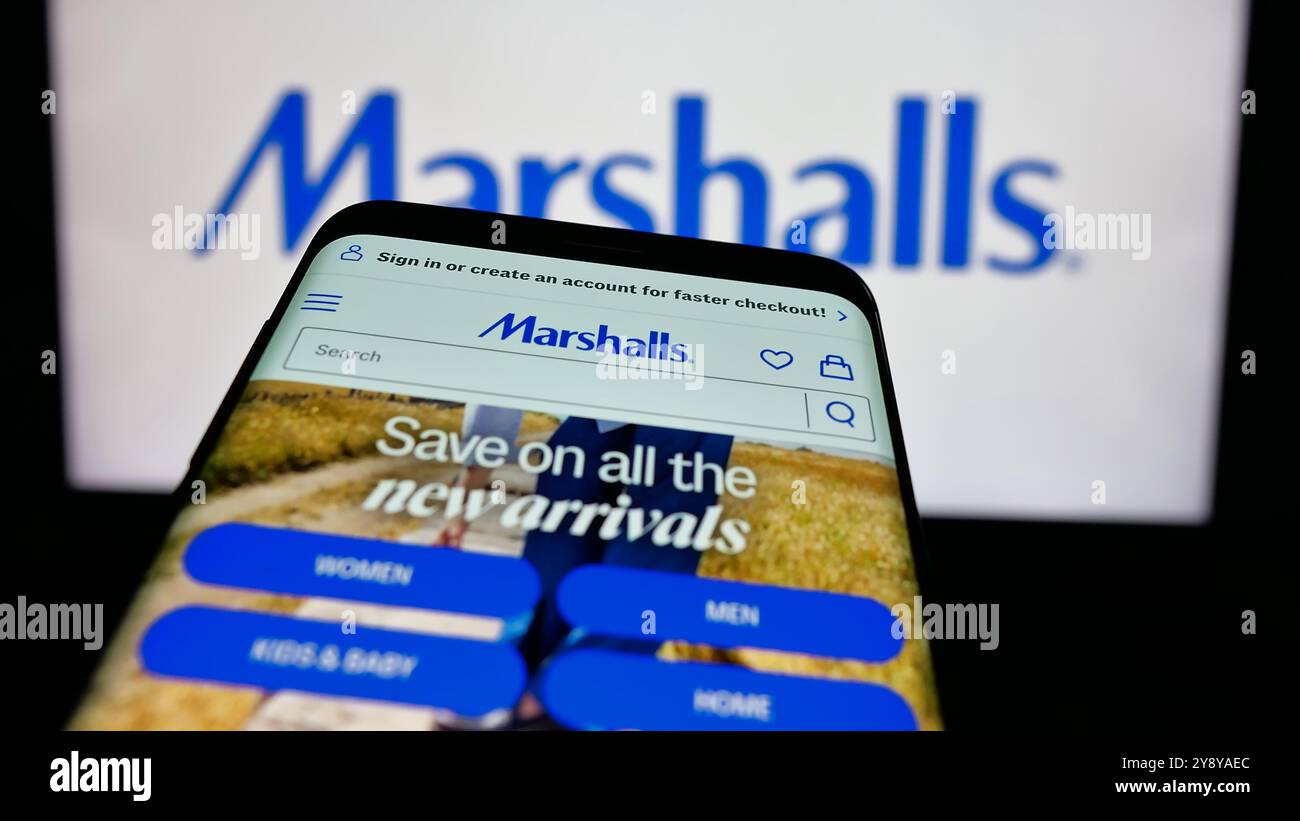 Mobile phone with website of US department store company Marshalls Inc ...