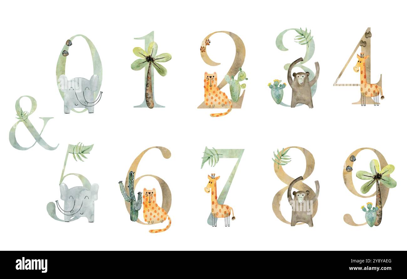 Watercolor animals numbers Stock Vector Image & Art - Alamy