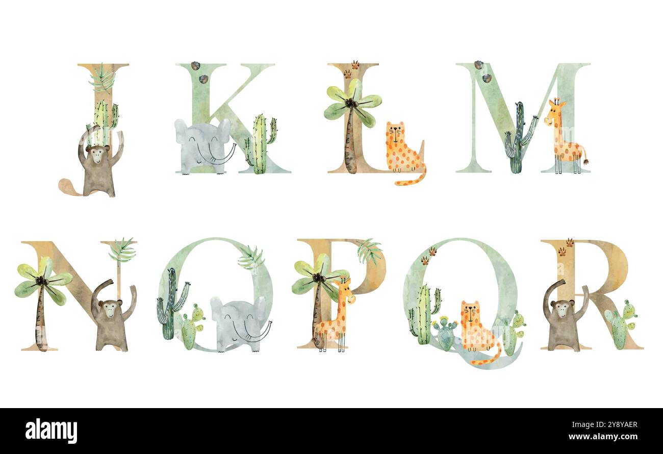 Watercolor animals letters Stock Vector Image & Art - Alamy