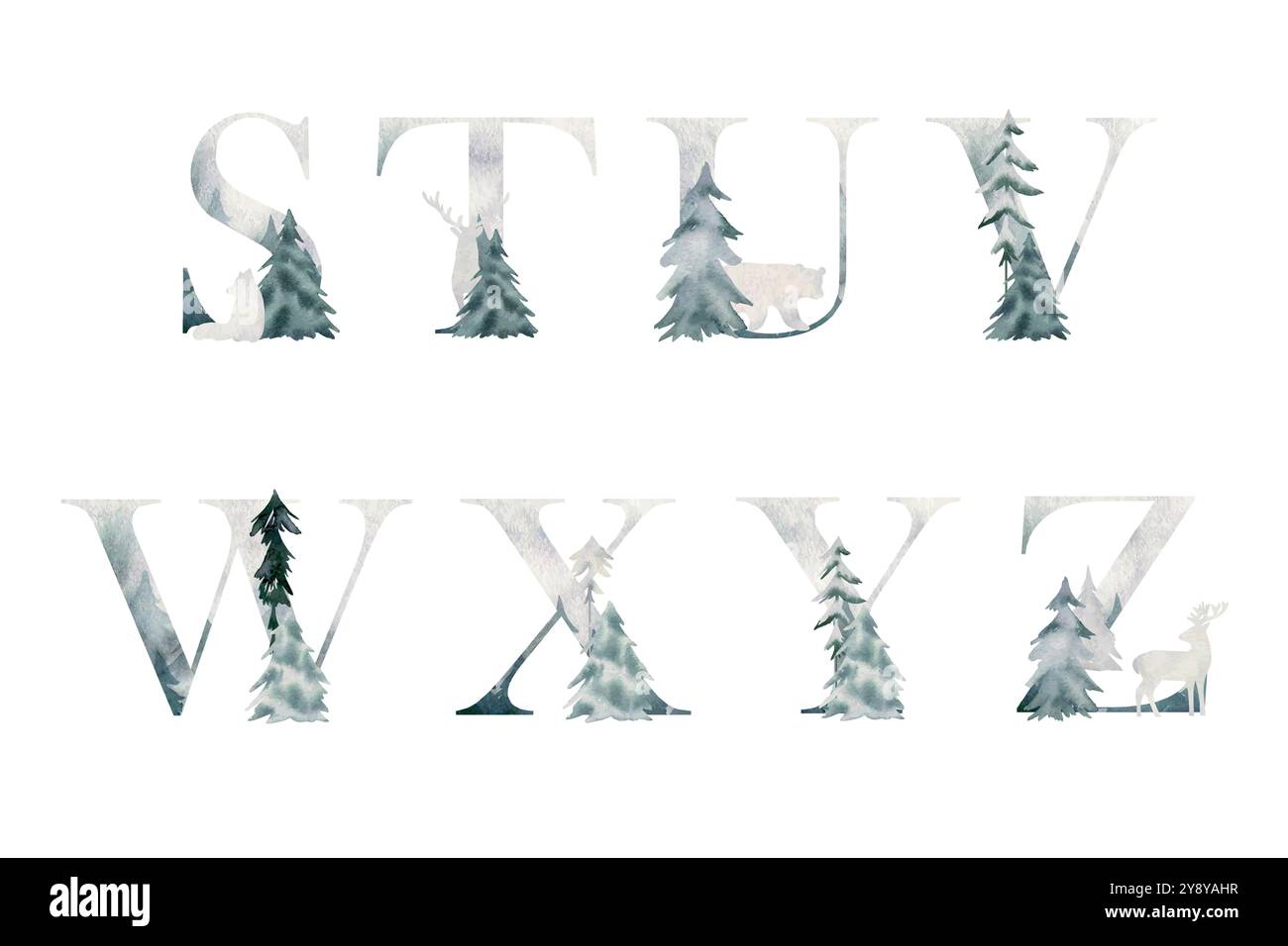 Watercolor forest letters Stock Vector Image & Art - Alamy