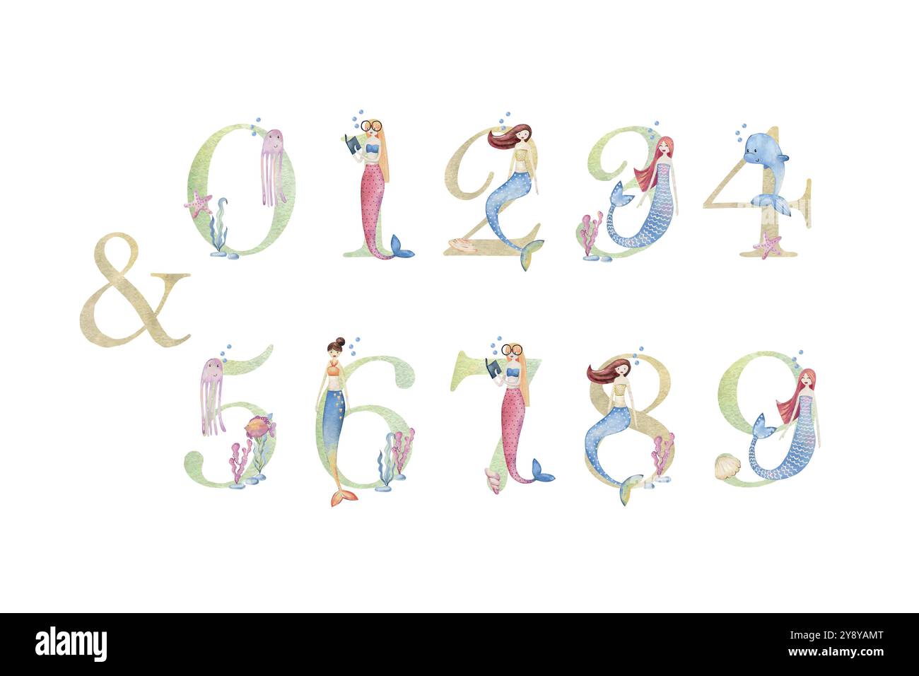 Watercolor sea numbers Stock Vector Image & Art - Alamy