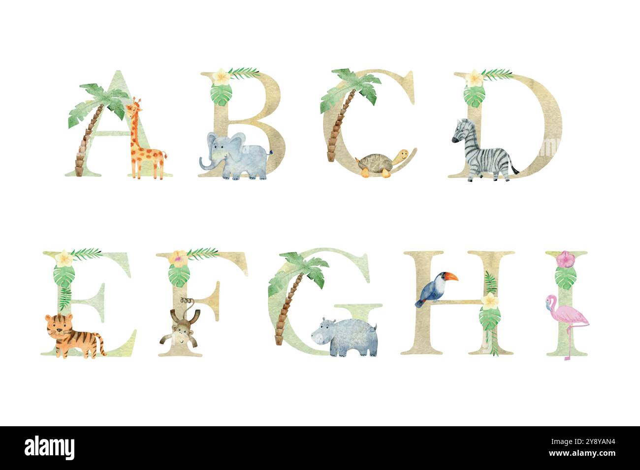 Watercolor animals letters Stock Vector Image & Art - Alamy
