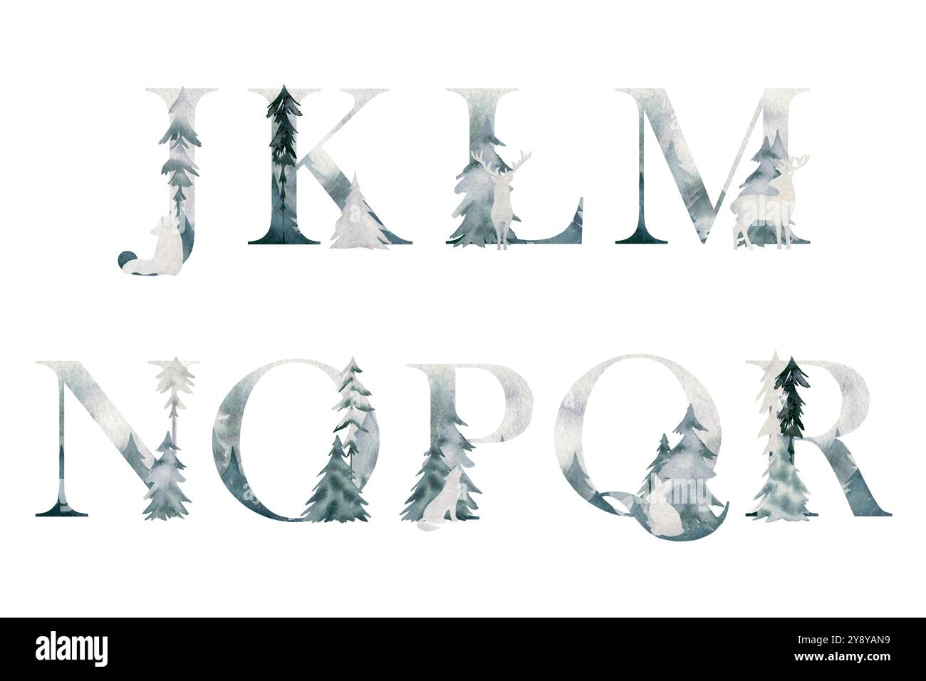 Watercolor forest letters Stock Vector Image & Art - Alamy