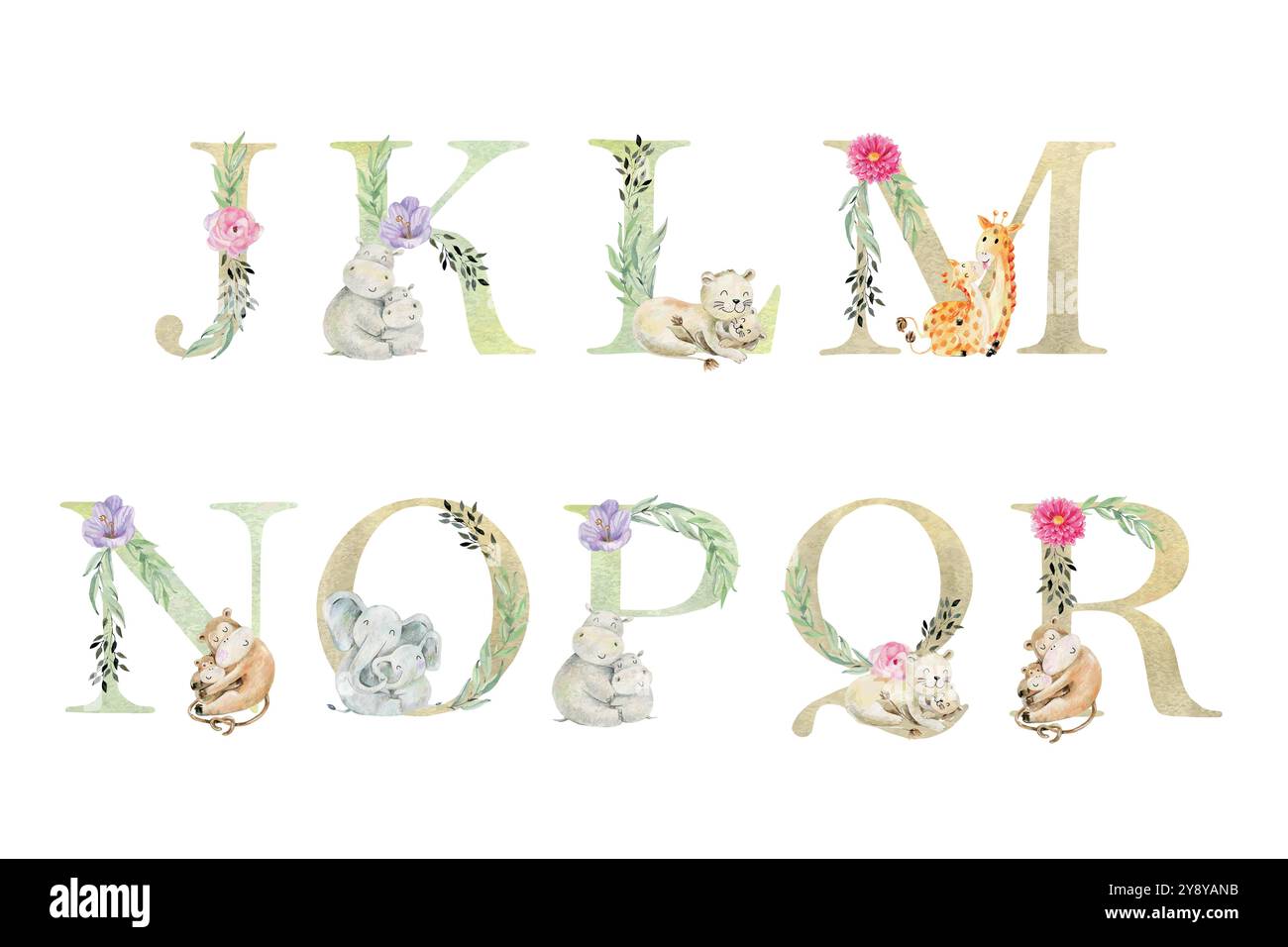 Watercolor animals letters Stock Vector Image & Art - Alamy