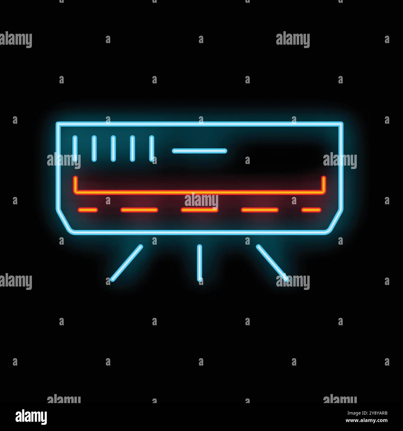 Glowing neon line air conditioner icon isolated on black background ...