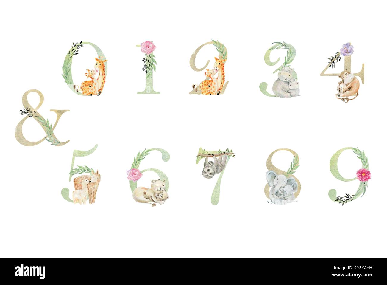 Watercolor animals numbers Stock Vector Image & Art - Alamy