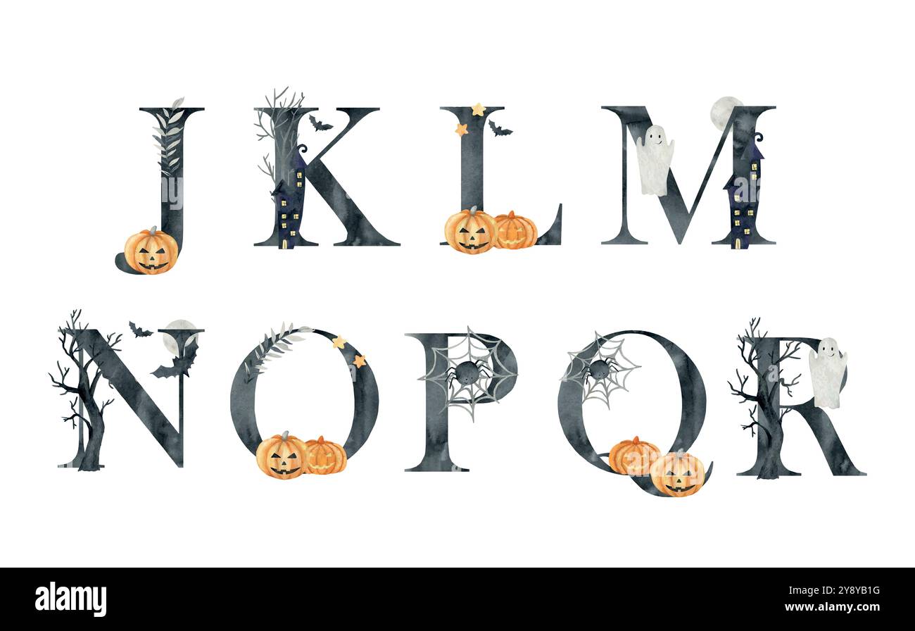 Watercolor halloween letters Stock Vector Image & Art - Alamy