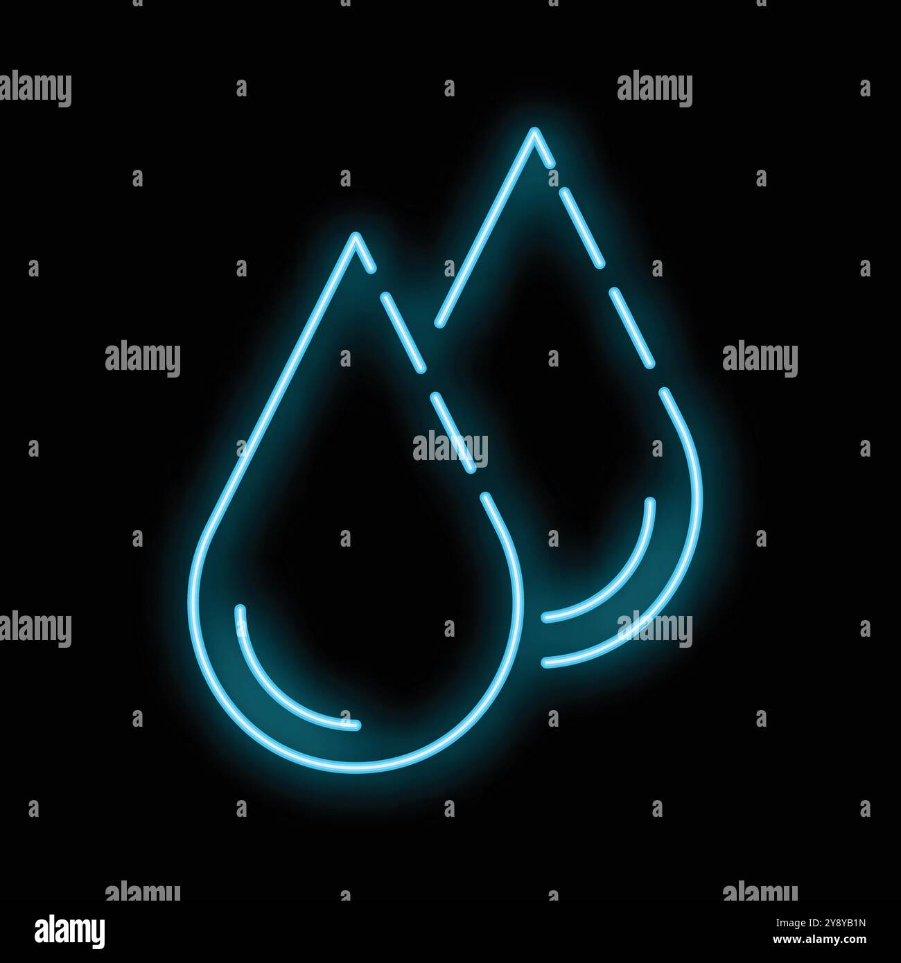 Blue neon water drops falling down glowing on a black background Stock ...