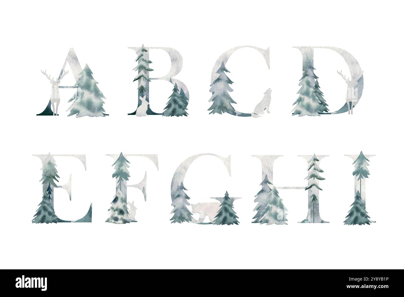 Watercolor forest letters Stock Vector Image & Art - Alamy