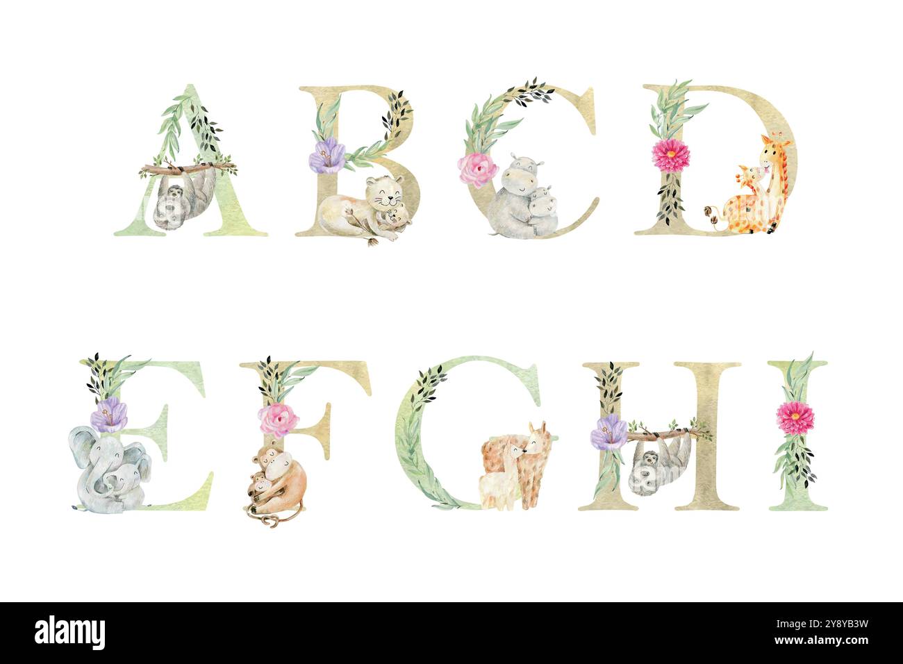 Watercolor animals letters Stock Vector Image & Art - Alamy