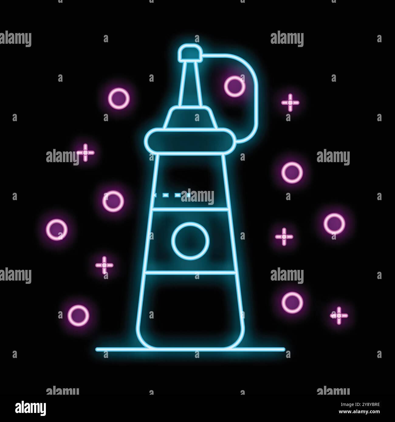 Colorful glowing neon sign depicting a sauce bottle, perfect for use in ...