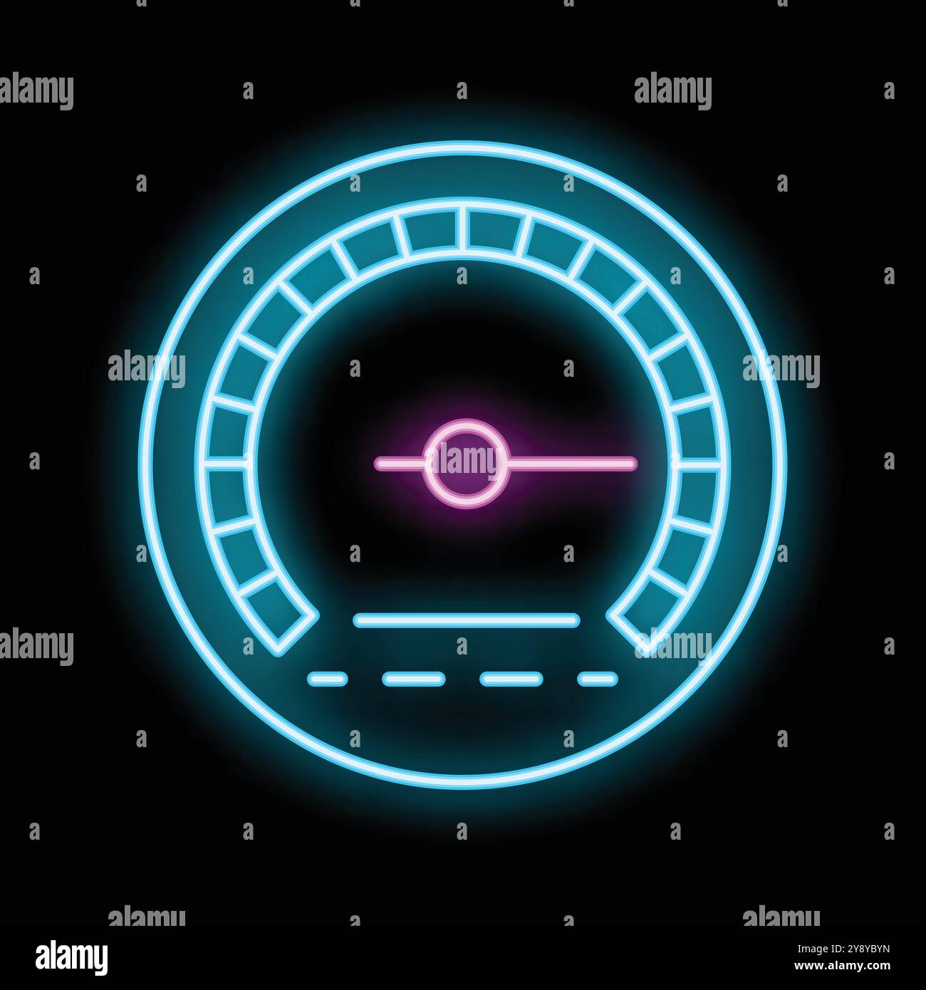Neon sign representing a speedometer with its needle moving ...