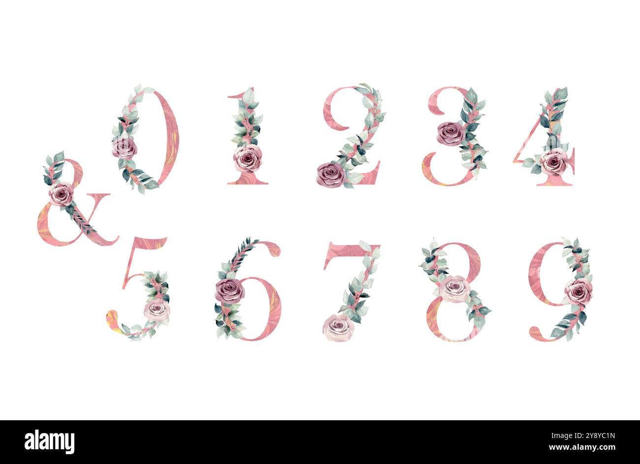 Watercolor floral numbers Stock Vector Image & Art - Alamy
