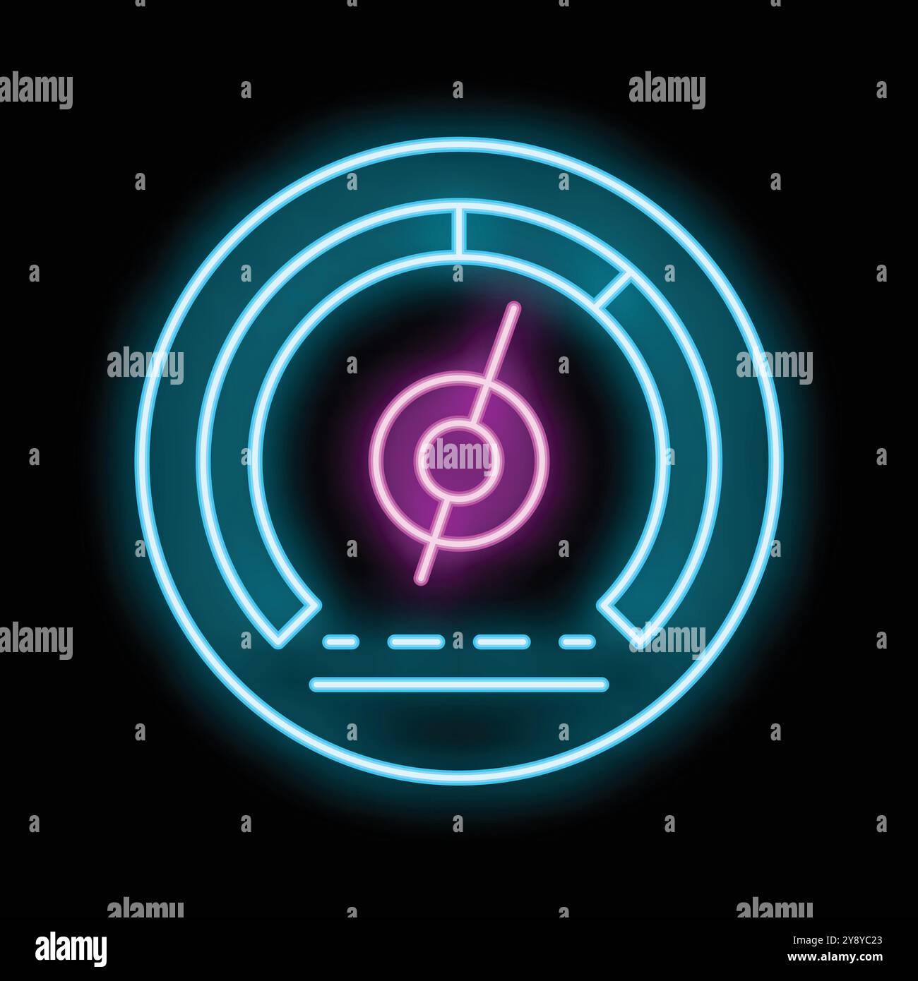 Neon speedometer with glowing arrow pointing at highest point ...