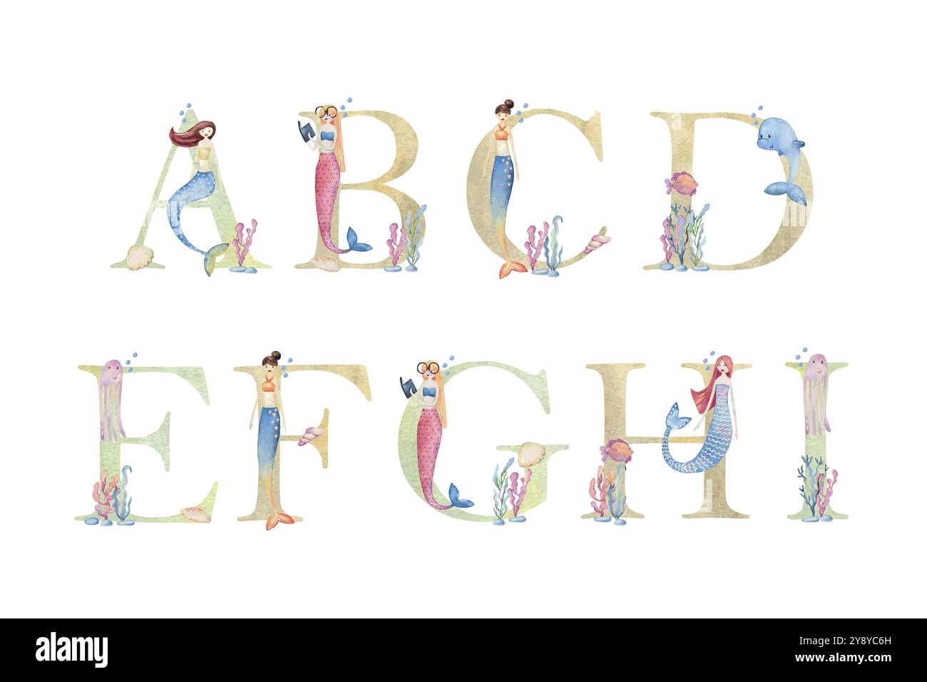 Watercolor sea letters Stock Vector Image & Art - Alamy