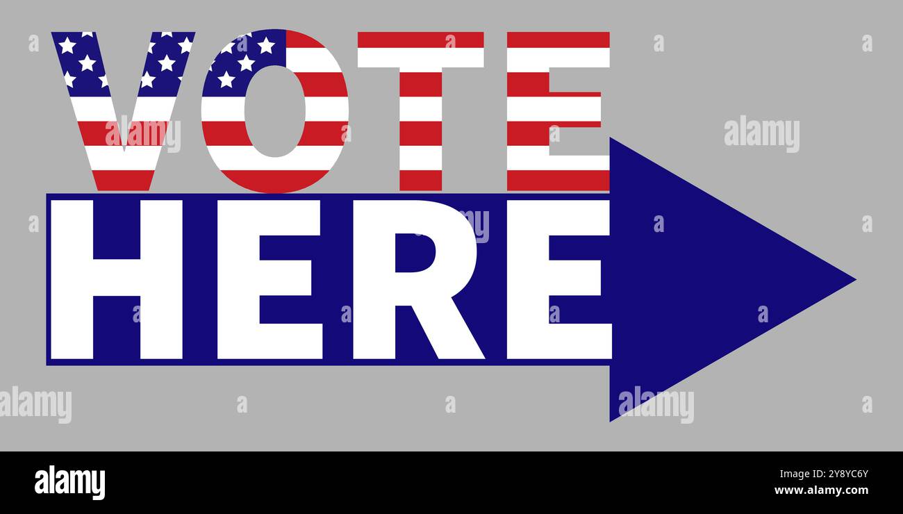 Voting sign with USA flag. Election Day in America. Arrow indicating ...