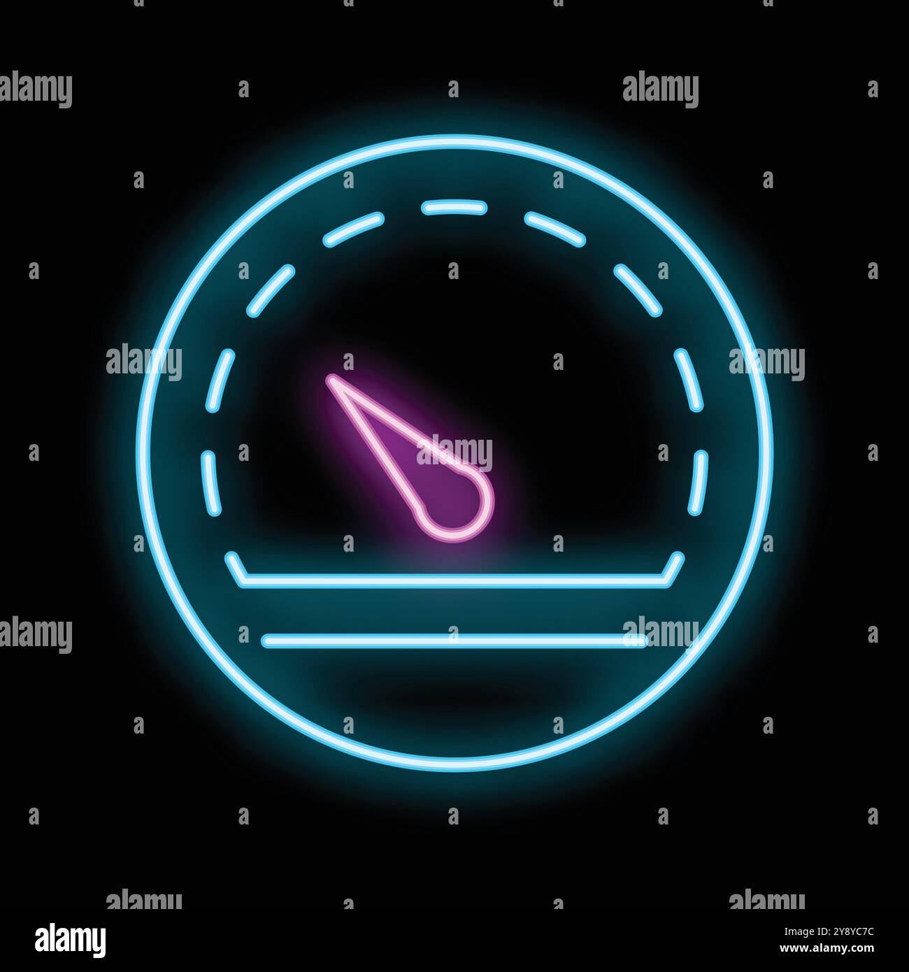 Neon sign representing a speedometer with its needle pointing to the ...
