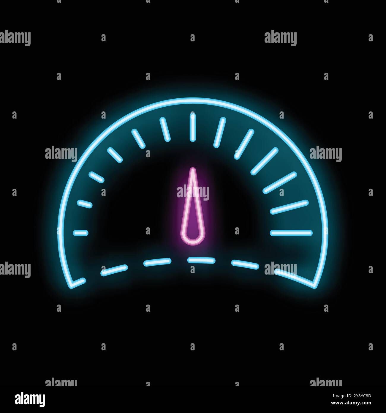 Neon sign representing a speedometer showing progress on black ...