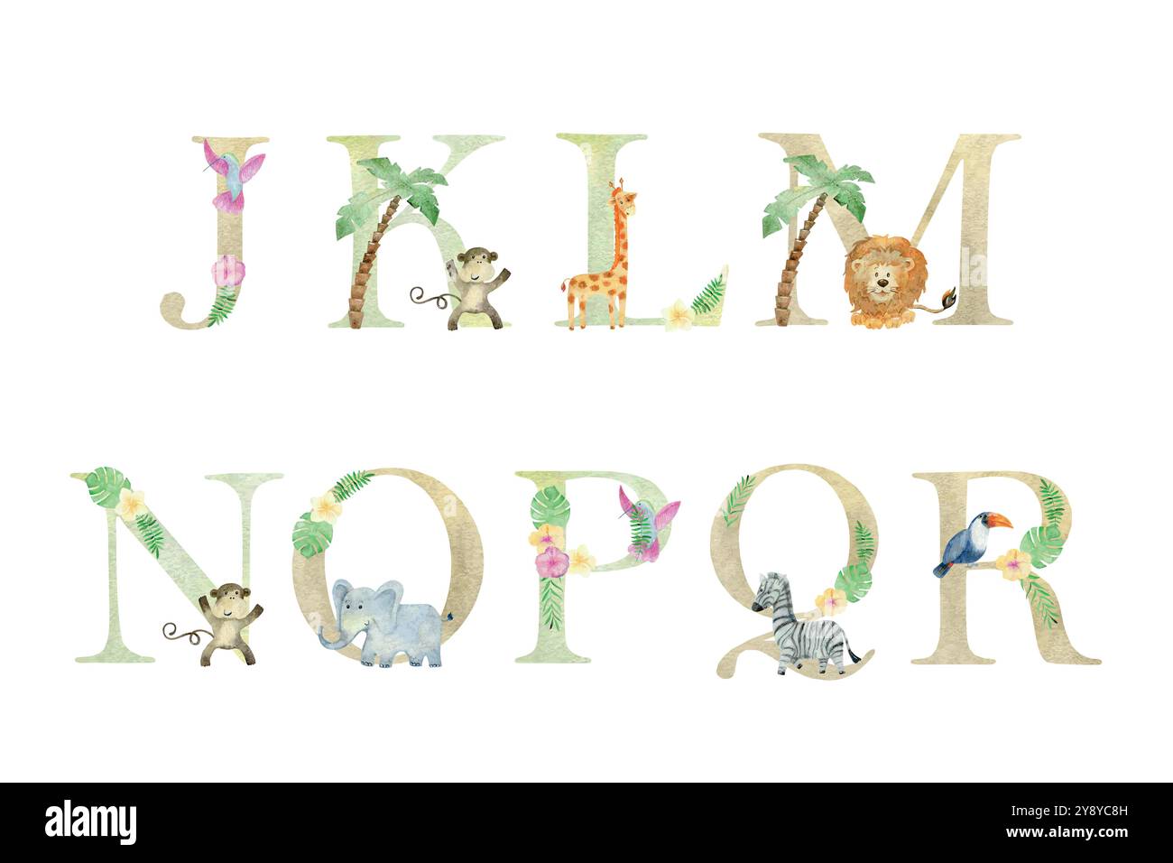 Watercolor animals letters Stock Vector Image & Art - Alamy