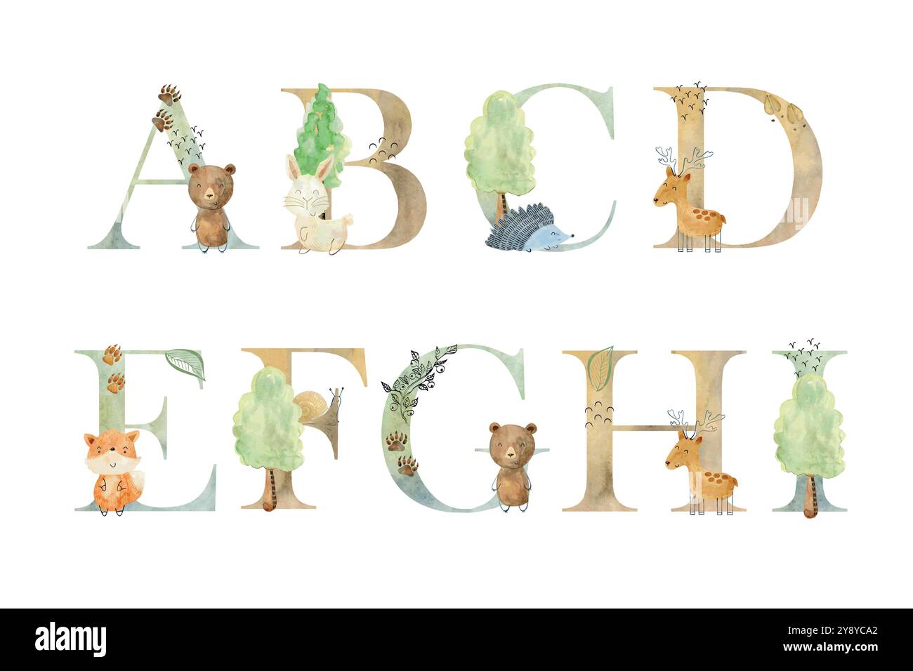 Watercolor animals letters Stock Vector Image & Art - Alamy