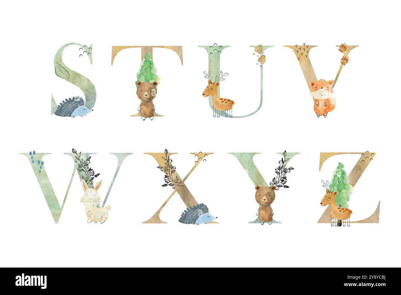 Watercolor animals letters Stock Vector Image & Art - Alamy