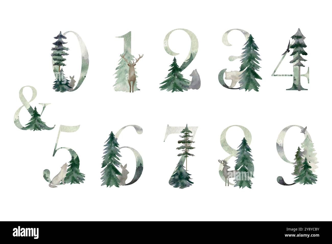 Watercolor forest numbers Stock Vector Image & Art - Alamy