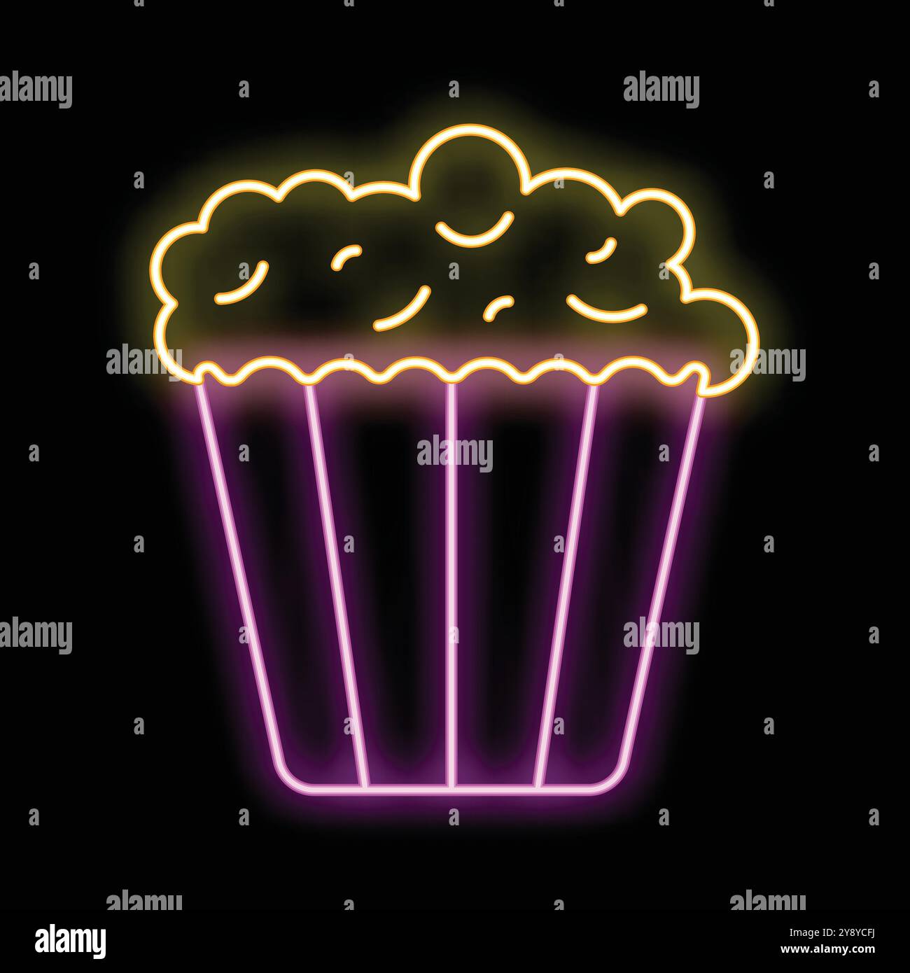 Vibrant neon sign depicting a delicious cupcake, radiating a warm and ...
