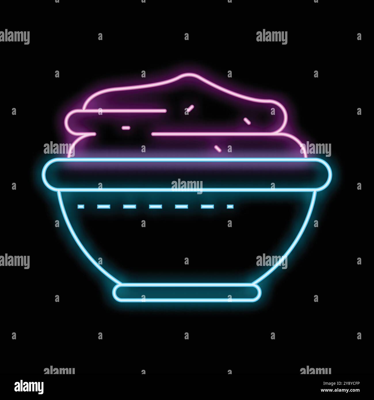 Neon sign depicting a bowl overflowing with delicious food, glowing ...