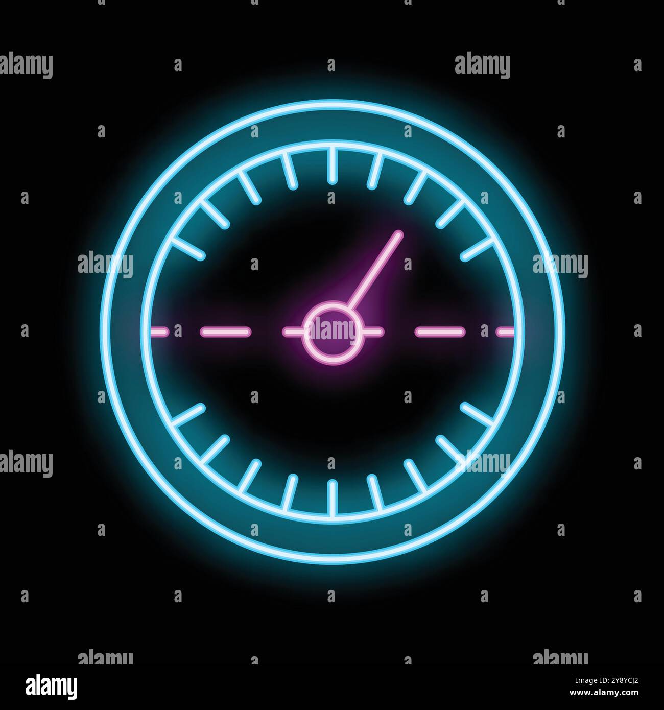 Neon clock face showing half past the hour, glowing blue and pink on a ...