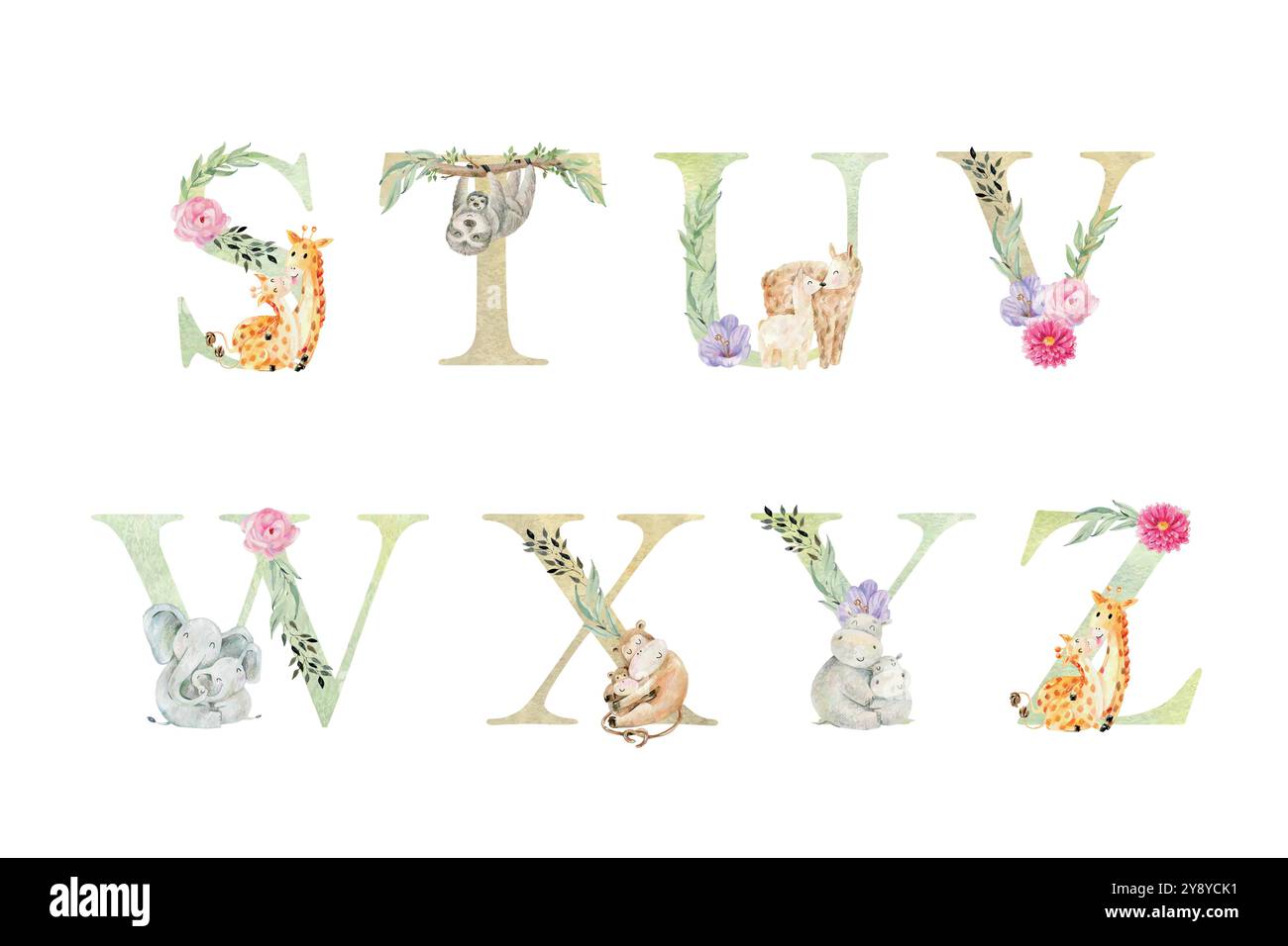 Watercolor animals letters Stock Vector Image & Art - Alamy
